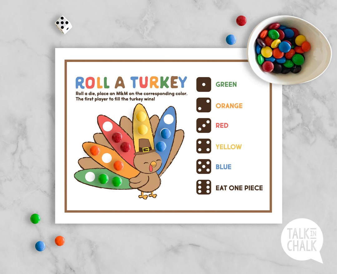 PRINTABLE Thanksgiving Roll A Turkey Game for Kids Thanksgiving Kids ...