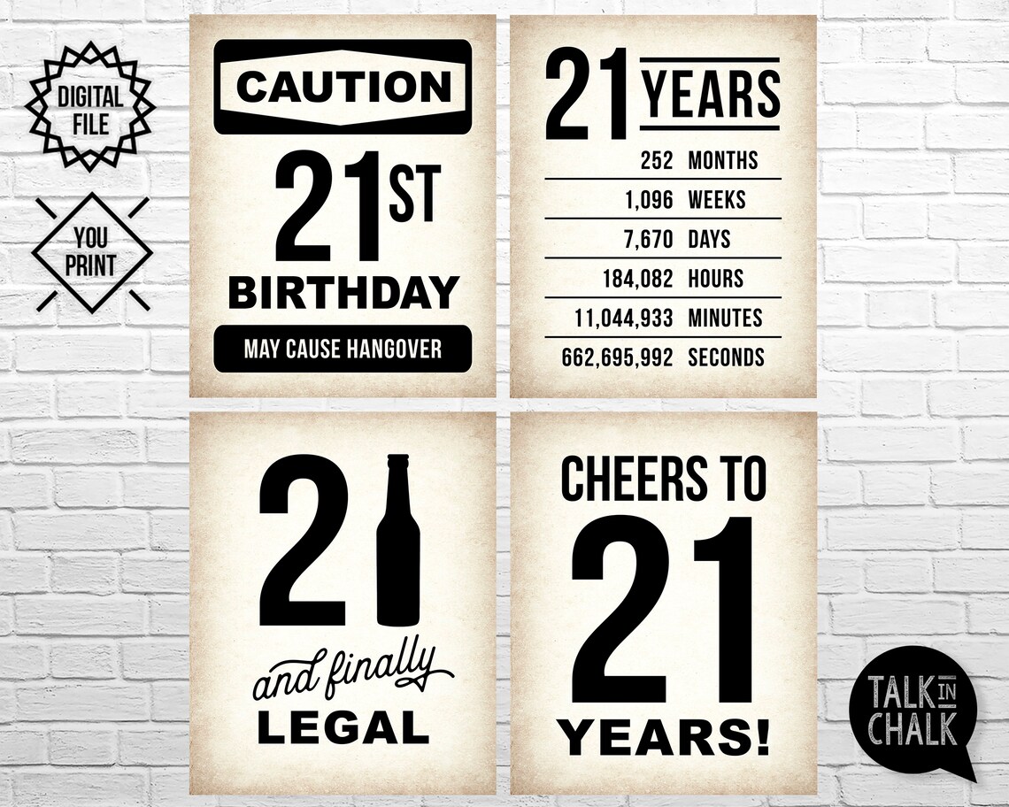 21st Birthday PRINTABLE Signs 21st Birthday Party - Etsy