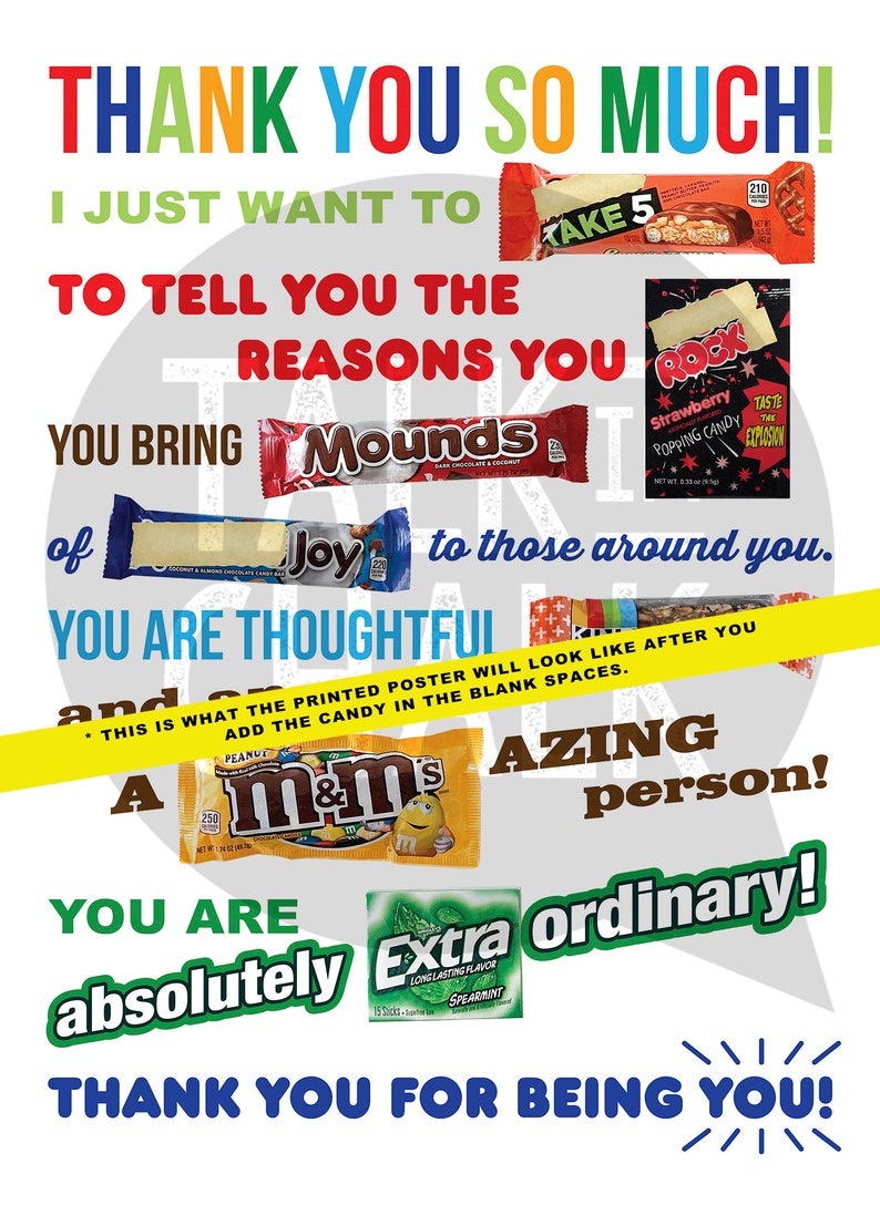 PRINTABLE Thank You Candygram Poster for a Friend Coworker - Etsy