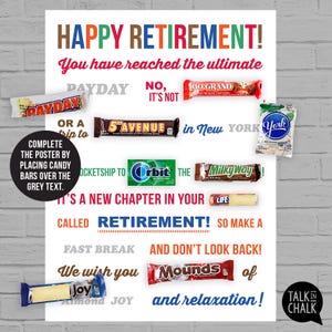 PRINTABLE Retirement Candy Bar Poster PRINTABLE Candy Gram Sign Gift or ...