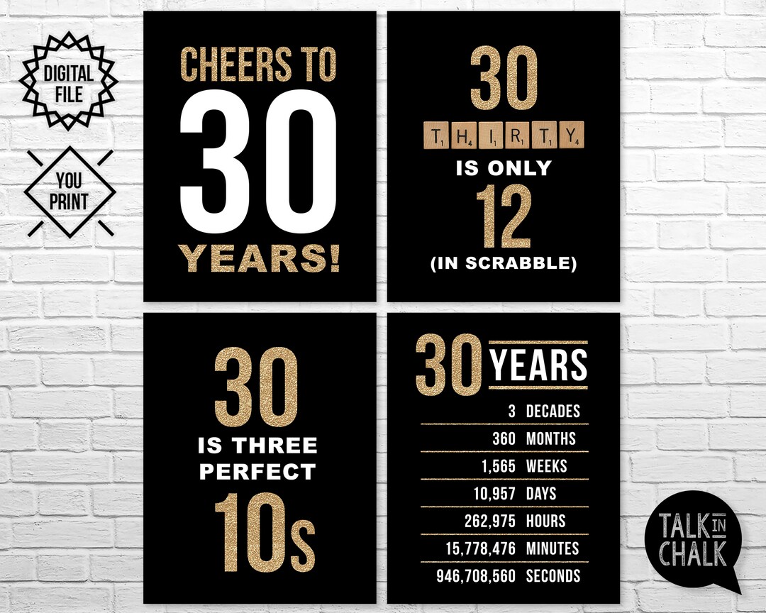 30th Birthday Sign Pack 30th Birthday PRINTABLE Signs Cheers to 30 ...