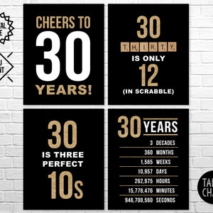 30th Birthday Sign Pack 30th Birthday PRINTABLE Signs Cheers to 30 ...