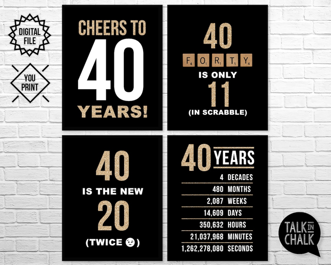 40th Birthday Sign Pack 40th Birthday Printable Signs Cheers To 40