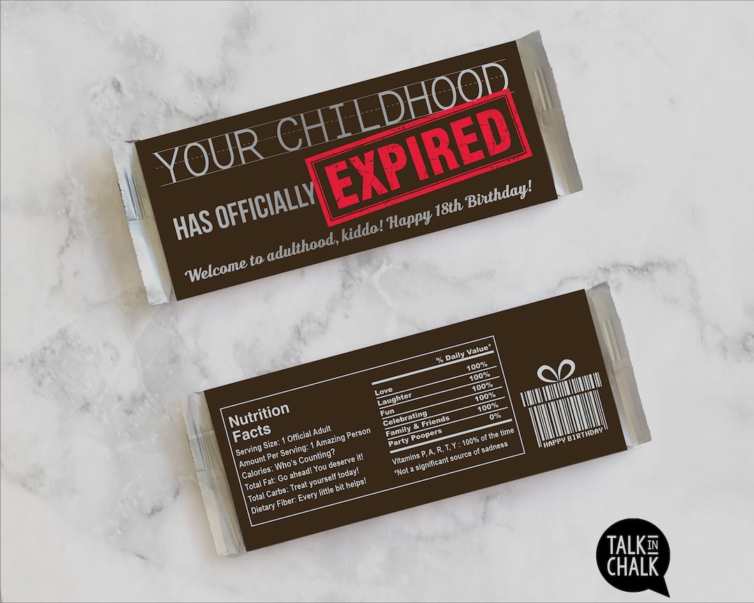 18th Birthday PRINTABLE Chocolate Candy Bar Wrapper Gift for Son ...