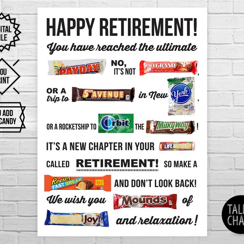 PRINTABLE Retirement Candy Bar Poster PRINTABLE Candy Gram - Etsy UK