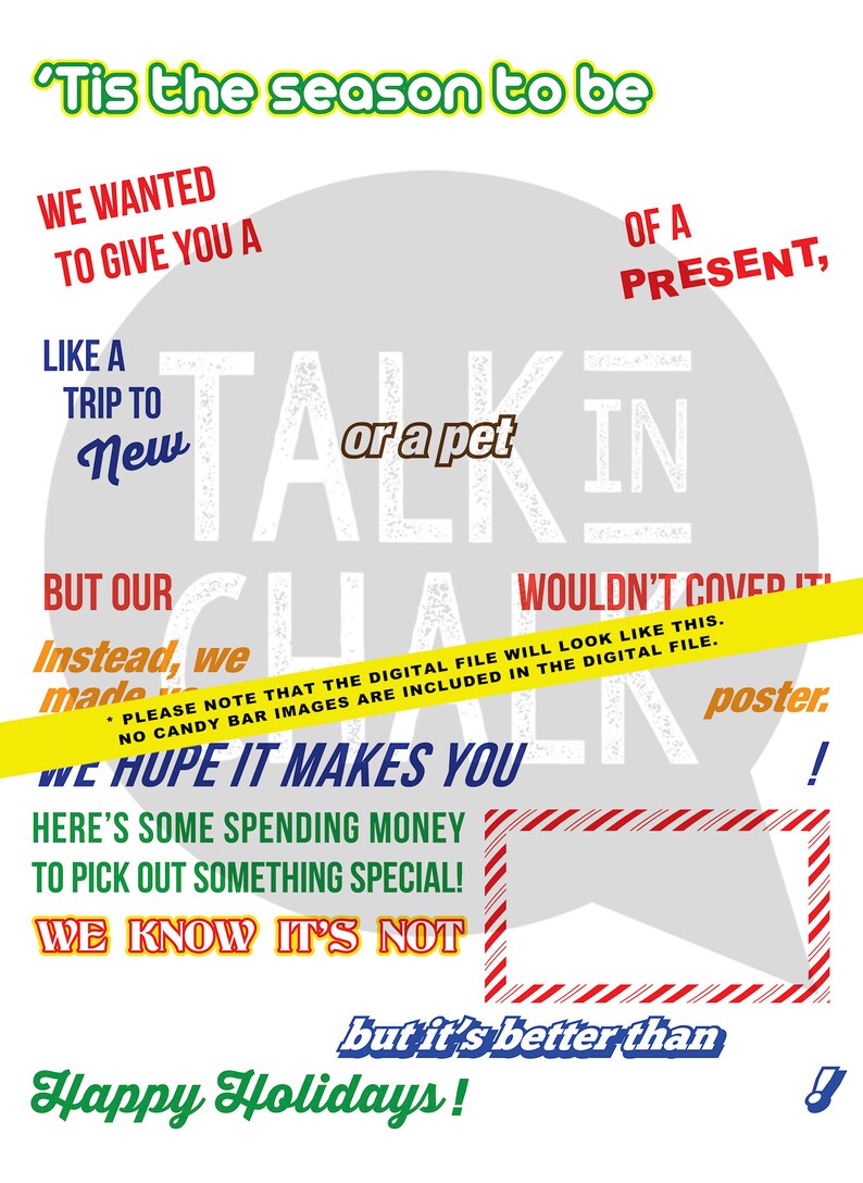 PRINTABLE Holiday Candy Bar Poster PRINTABLE Candy Gram Sign - Etsy