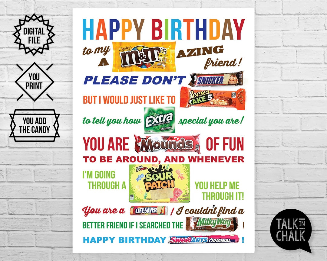 Happy Birthday Printable Candy Poster Funny Birthday T For A Friend
