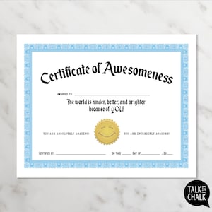 PRINTABLE Certificate of Awesomeness Awesome Recognition for School or ...