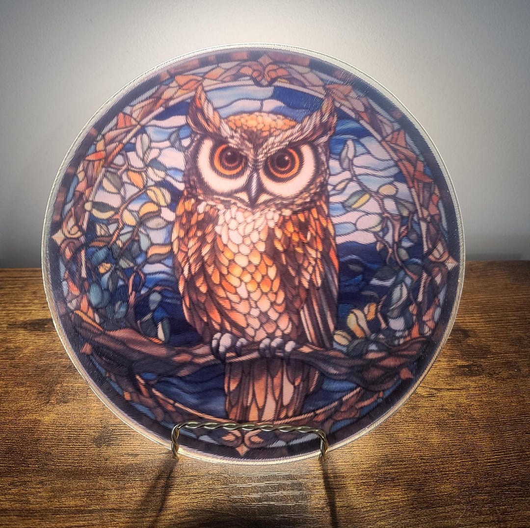 Owl Stained Glass Style Trivet Art for Home Decor, Handcrafted Owl ...