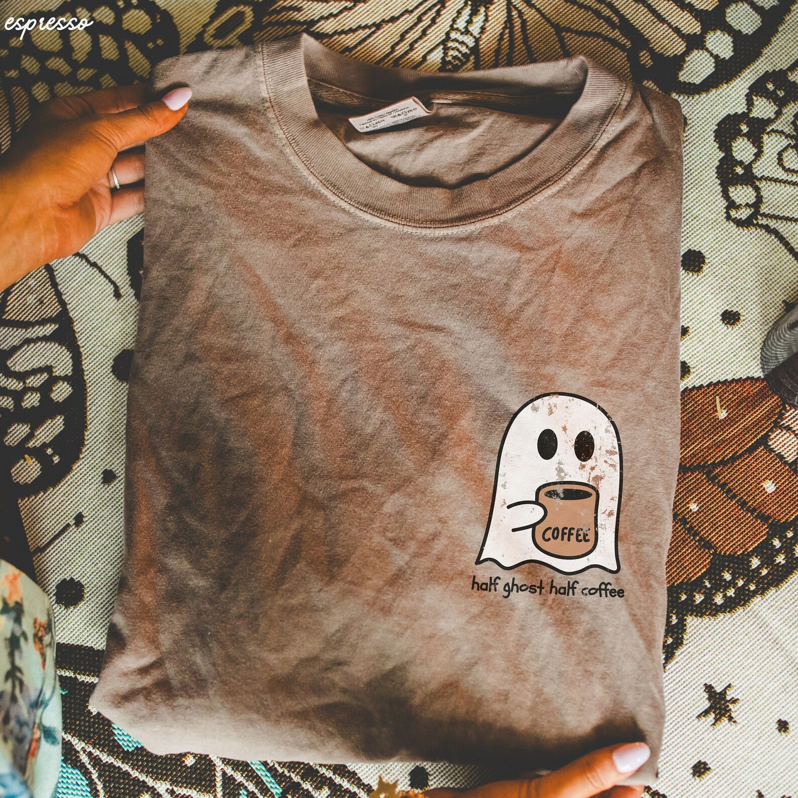 Comfort Colors® Retro Cute Spooky Coffee Shirt, Half Ghost Half Coffee ...