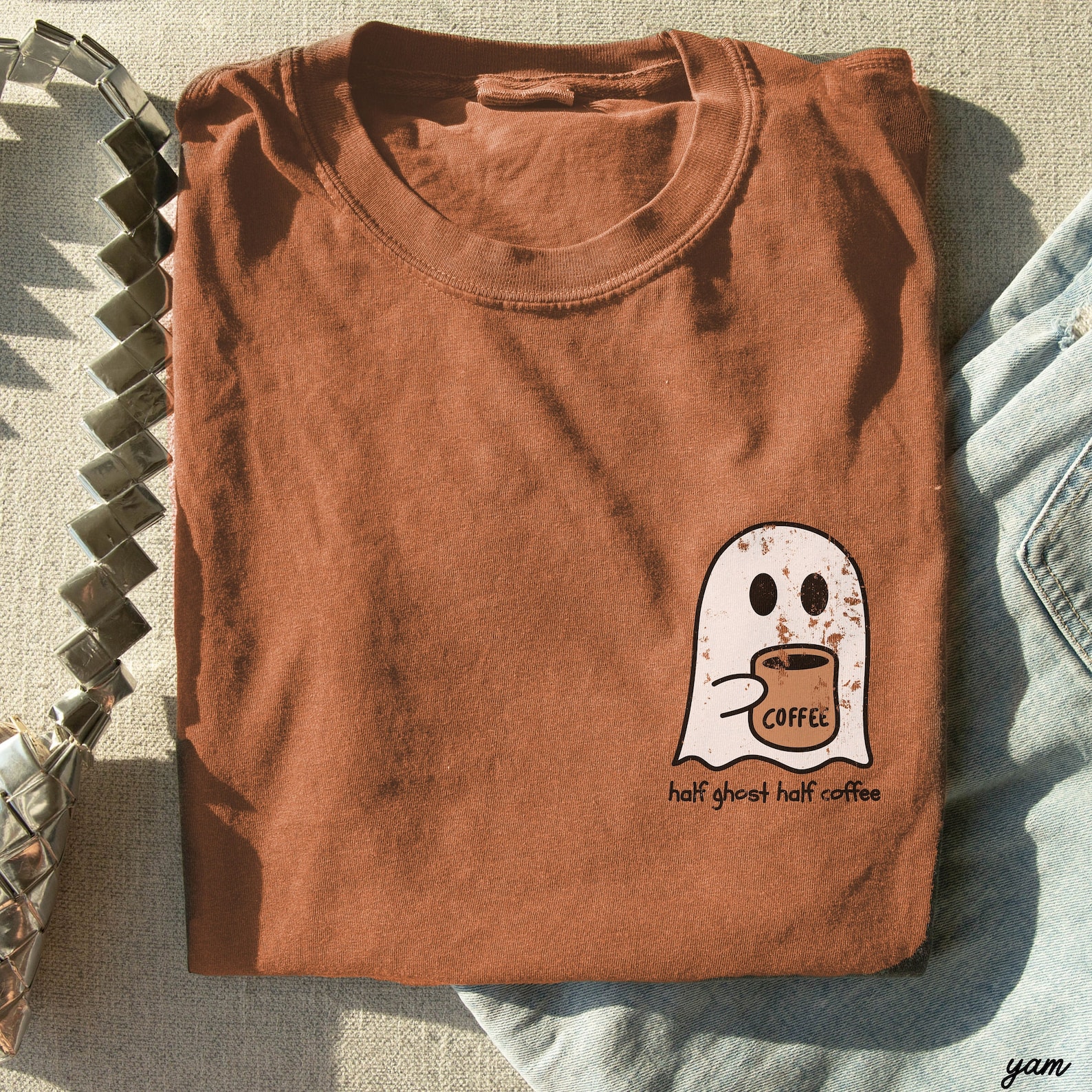 Comfort Colors® Retro Cute Spooky Coffee Shirt, Half Ghost Half Coffee ...
