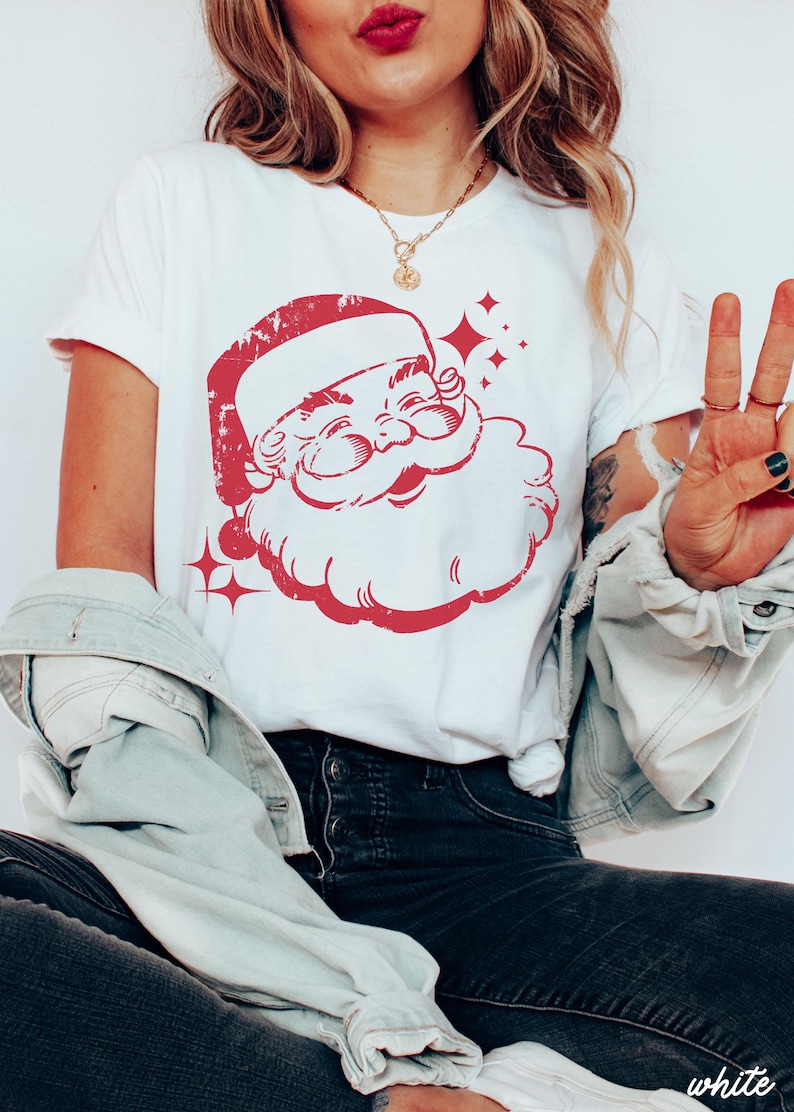 Retro Santa Tee, Santa Tee, Vintage Graphic Tee, Merry Christmas Shirt ...