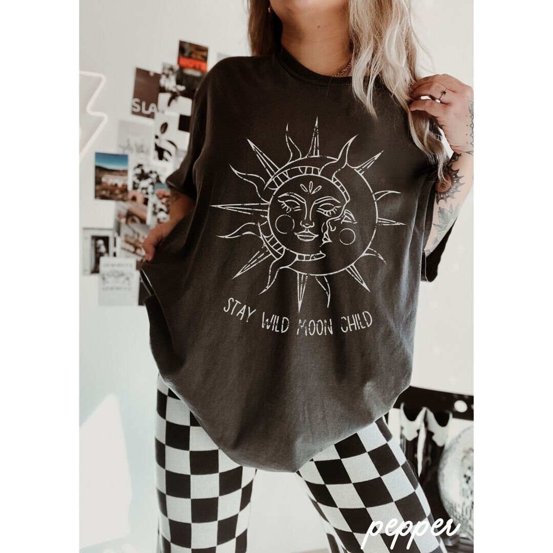 Comfort Colors Retro Mystic Moon and Sun Shirt, Mystical Moon Phase ...