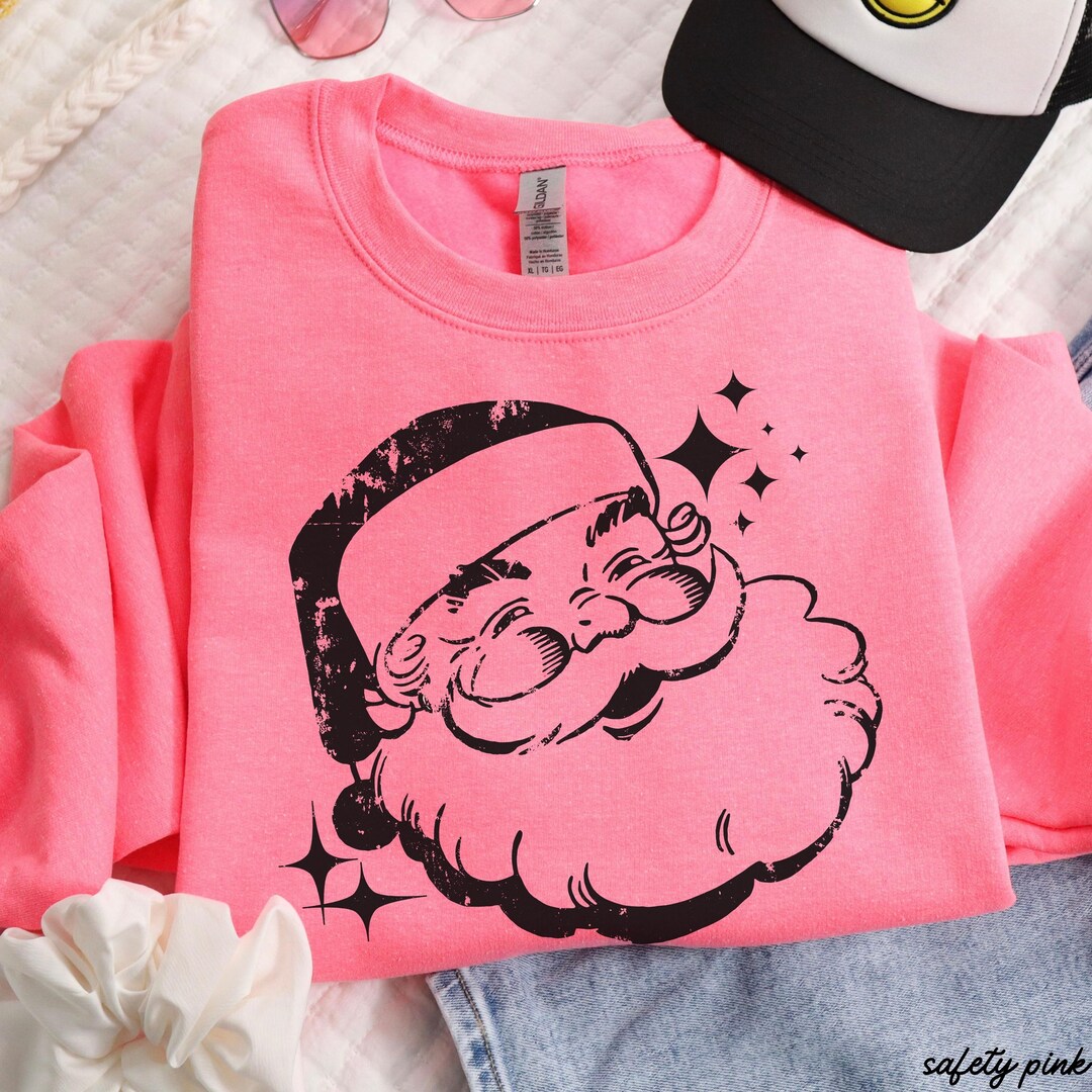 Retro Pink Santa Christmas T-shirts Sweatshirts for Women Pink ...