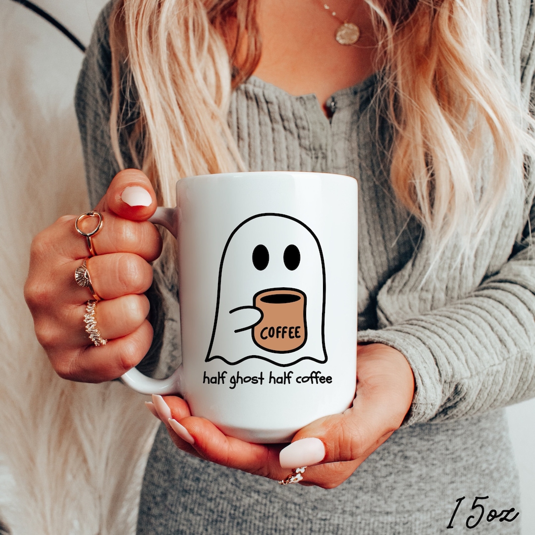 Halloween Coffee Mug Retro Half Ghost Half Coffee Cup, Cute Ghost Tea Mug, Funny Ghost, Pumpkin ...