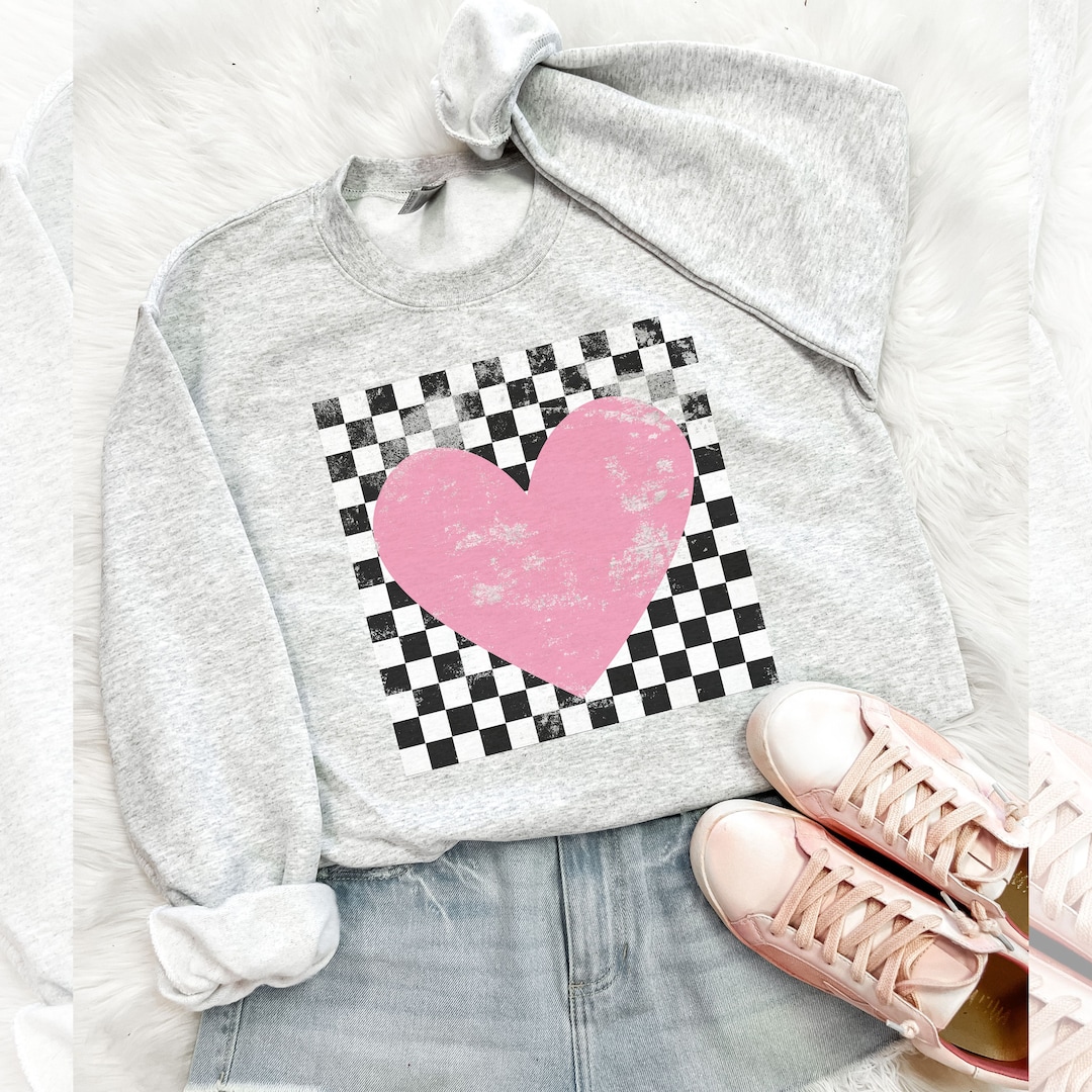 Retro Checkered Heart Sweatshirt, Cute Teacher Valentine Tee, Women's ...