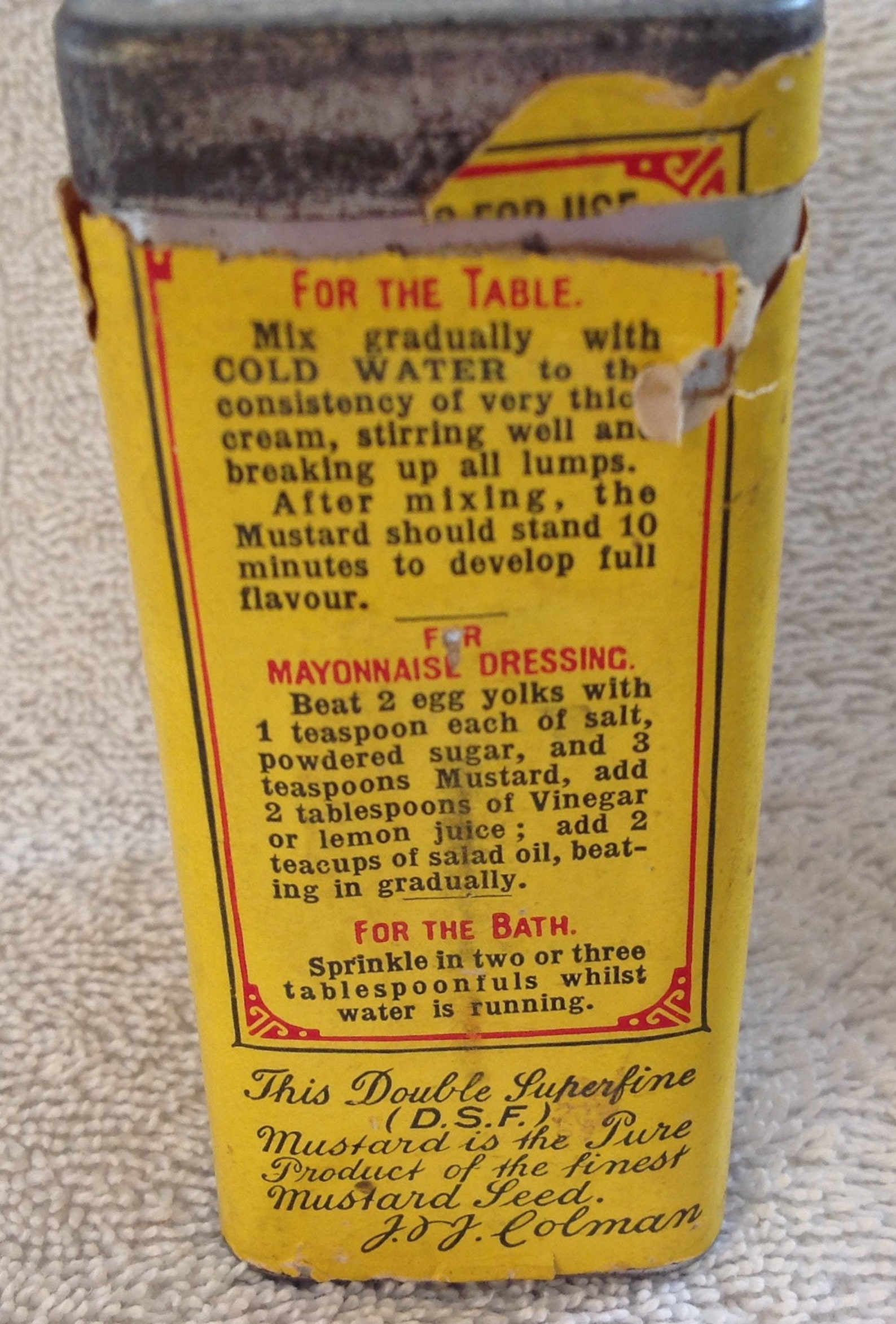 Colmans Mustard Container Can 1/4 Lb Spice Tin Rochester New York ...