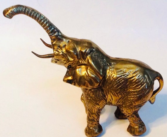 Brass Elephant Figurine Trunk up for Luck With Tusks 6.5 - Etsy