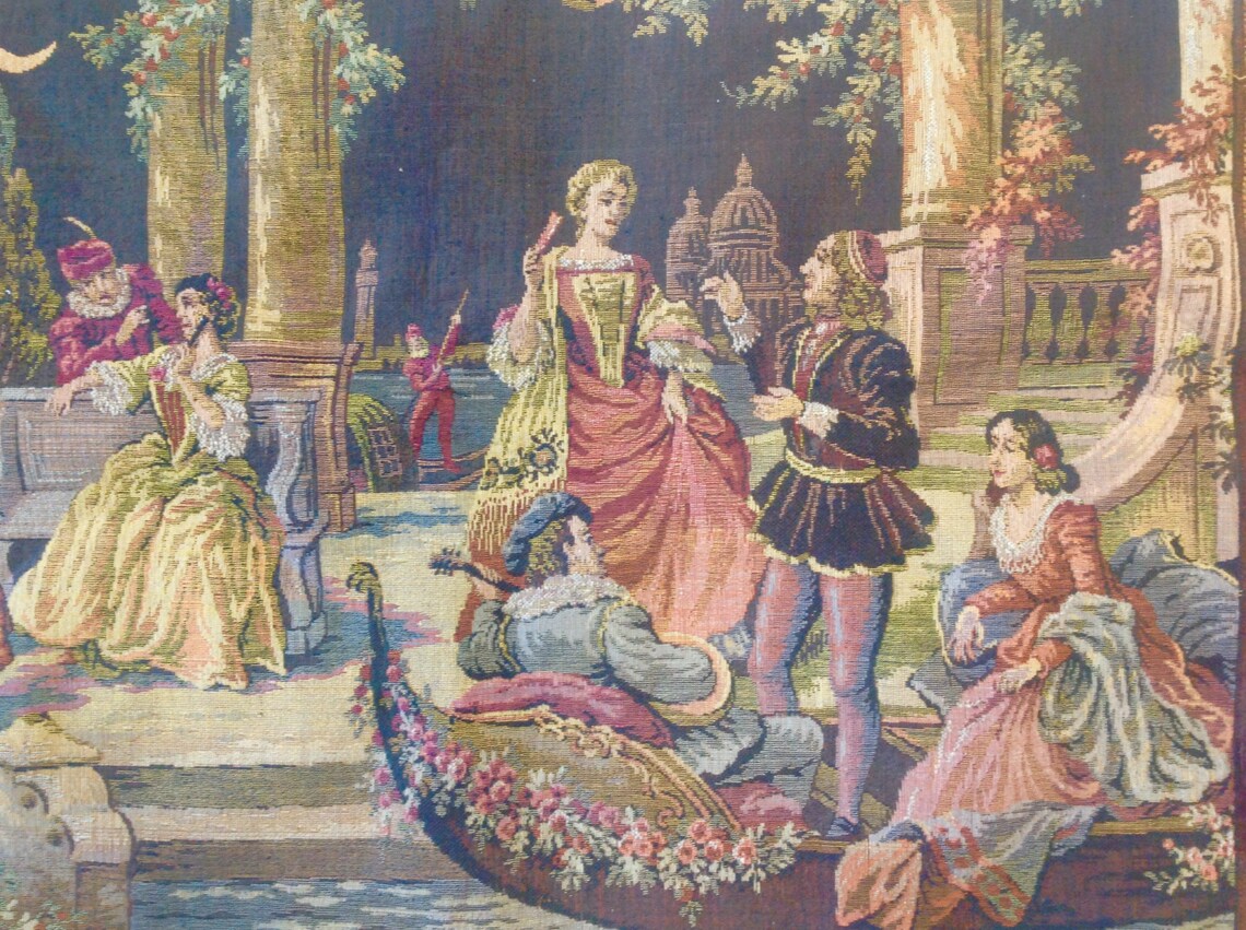 Victorian Antique Tapestry Dancing in the Moonlight Made in - Etsy
