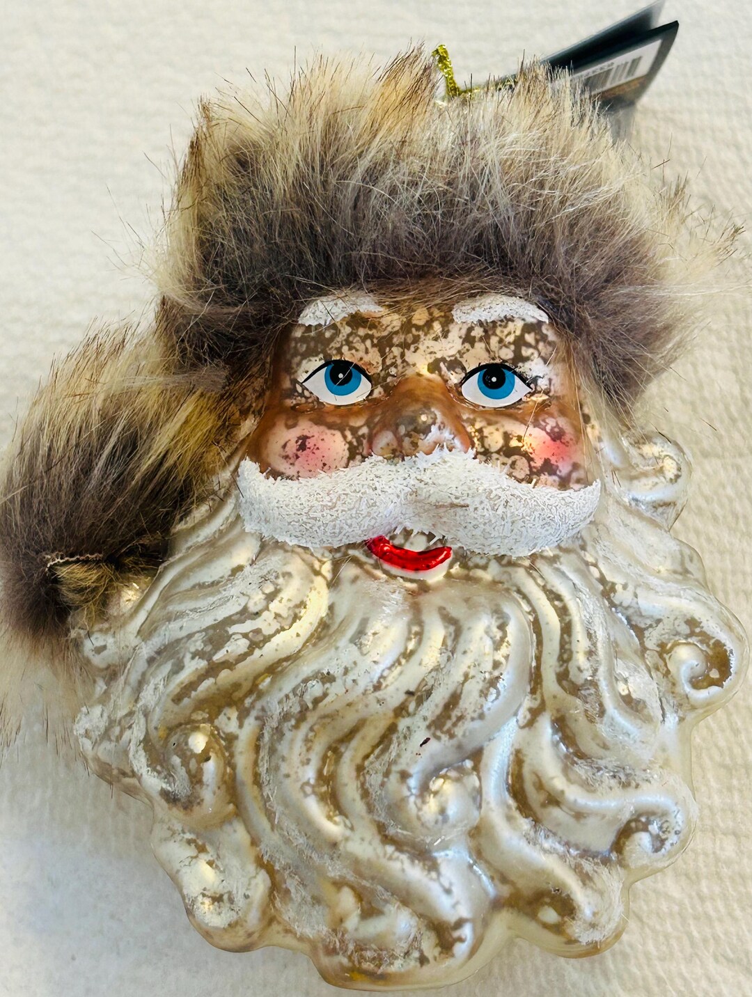 Christmas Ornament Glass Woodland Santa Claus Head Distressed Robert ...