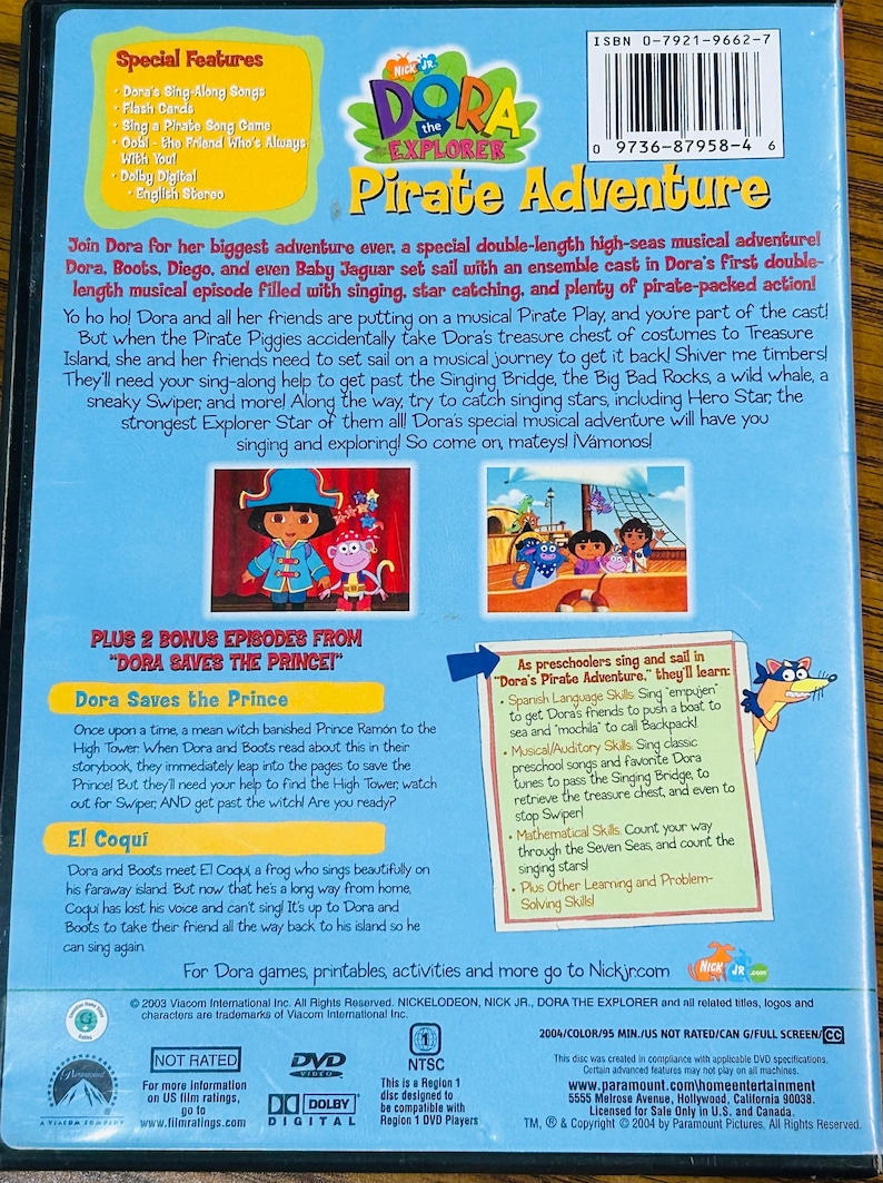 Dora the Explorer Pirate Adventure DVD Childrens Movie Animated - Etsy