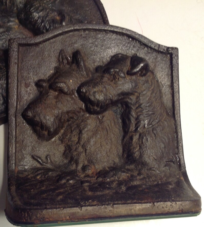 Antique Bookends Hubley USA Cast Iron Scottie Dog & Wirehaired Terrier ...