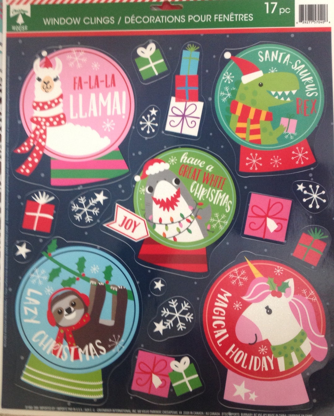 Static Window Clings Christmas Animals Inside Snow Globes Unicorn Sloth ...