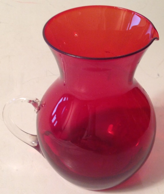 Vintage Ruby Red Pitcher Glass W/applied Clear Handle - Etsy
