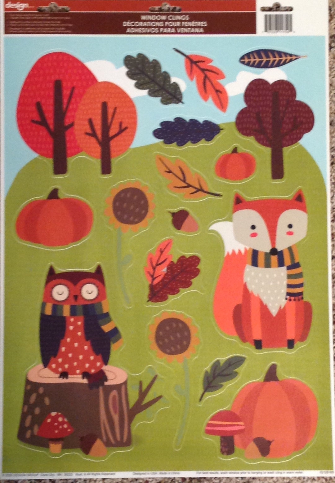 Vinyl Static Window Clings Fall Autumn Leaves Fox Owl New Scrapbooking ...