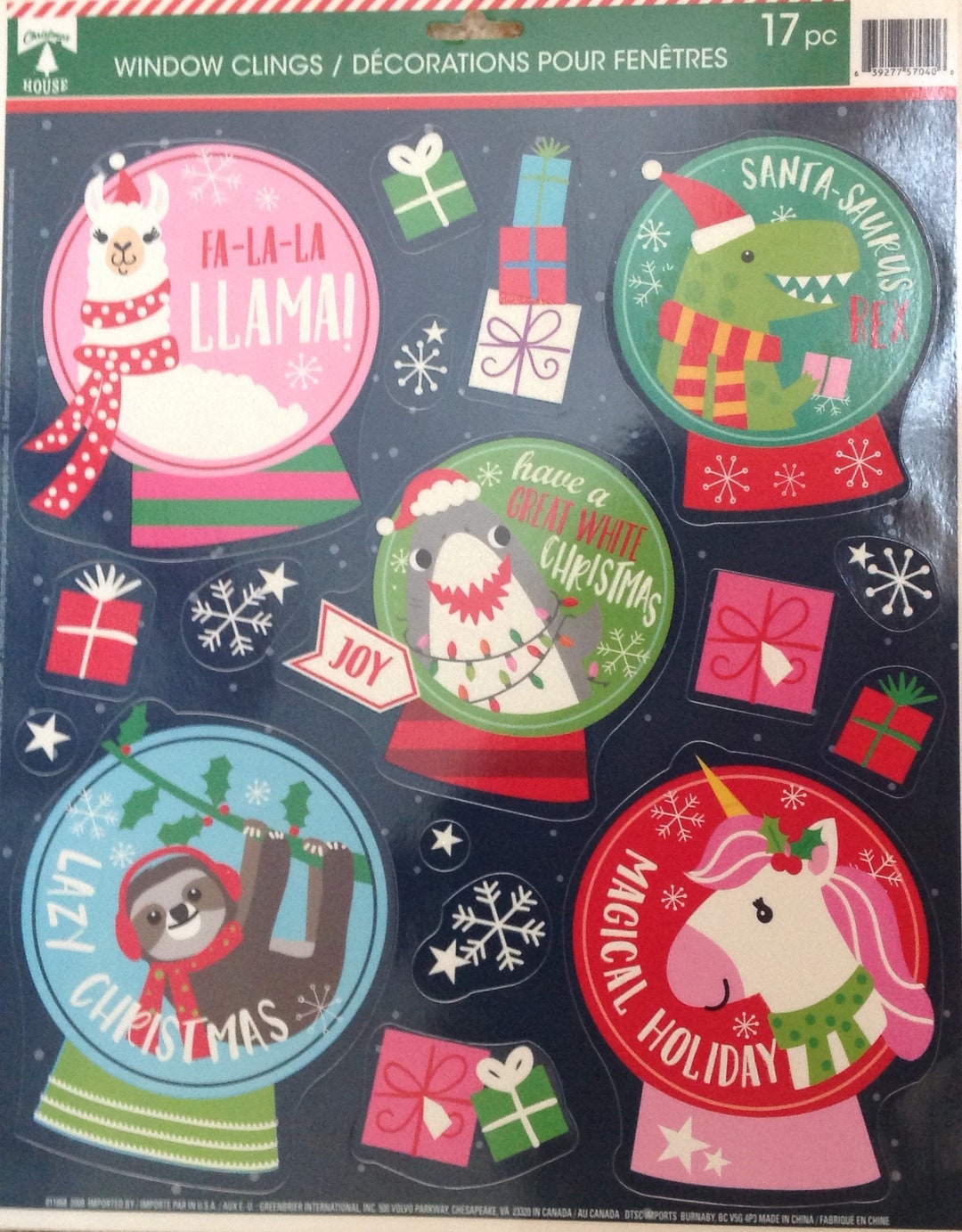 Static Window Clings Christmas Animal Snow Globes Unicorn Sloth Gator ...