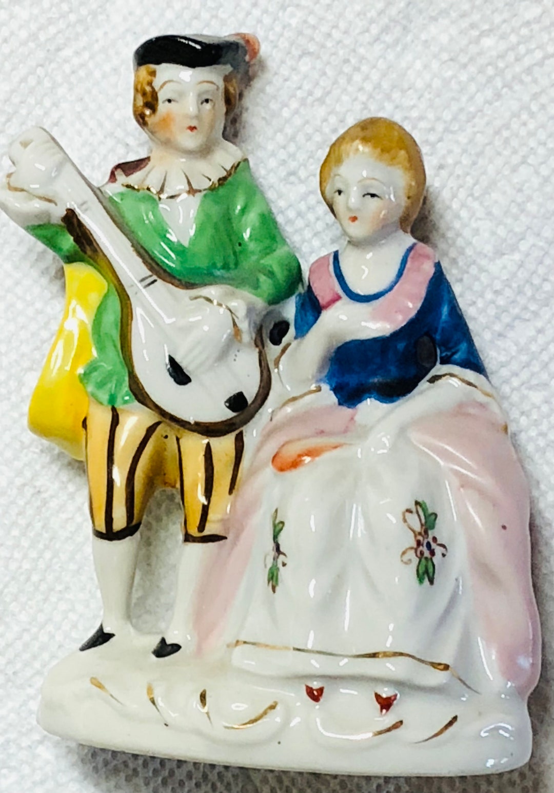 Figurine Victorian Man Seranading Woman Hand Painted Porcelain Vintage ...