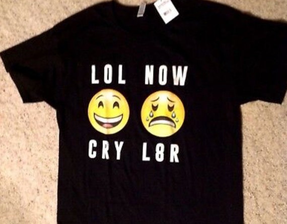 Emoji T-Shirt Laugh LOL NOW CRY L8R Black Size Mens Large | Etsy