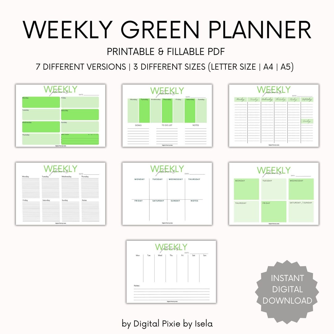 Weekly Planner Printable, Fillable Weekly Planner Printable, Agenda ...