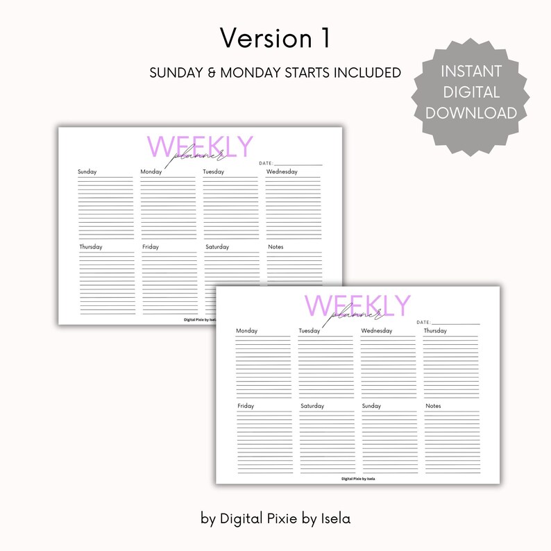 Weekly Planner Printable, Fillable Weekly Planner Printable, Agenda ...