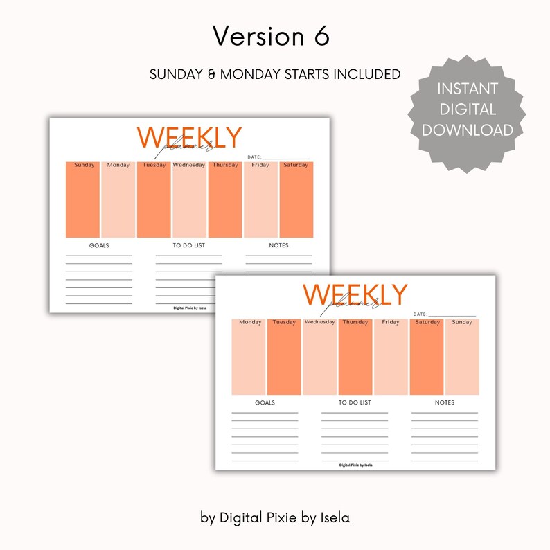 Weekly Planner Printable, Fillable Weekly Planner Printable, Agenda ...