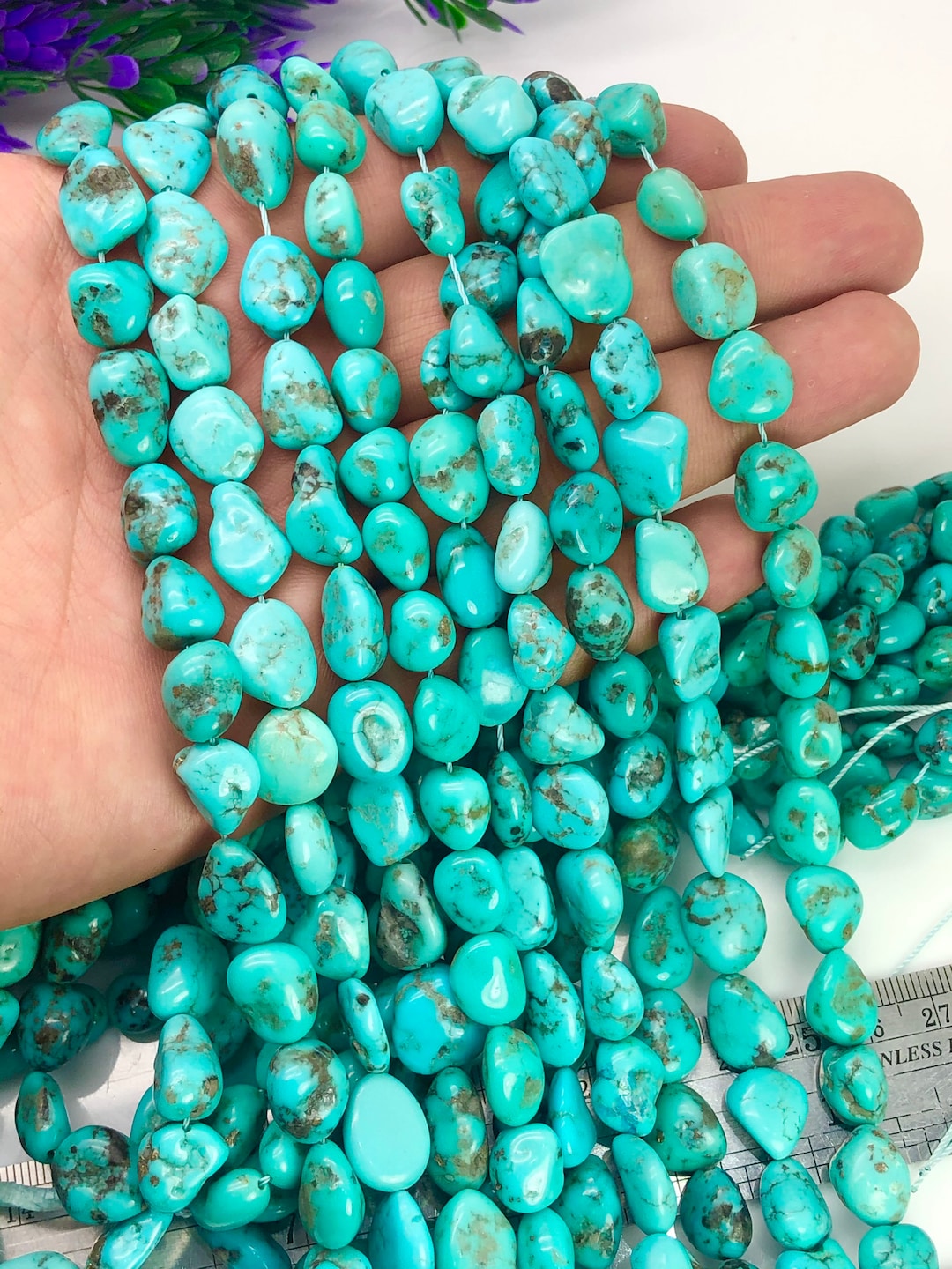 1 Strand Natural Turquoise Nuggets 10-12mm Necklace Genuine Kingman ...