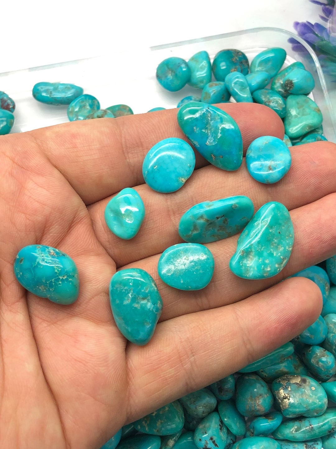 50 Gm 100% Natural Blue Turquoise Nugget Tumbled Stone Natural Tumbled ...