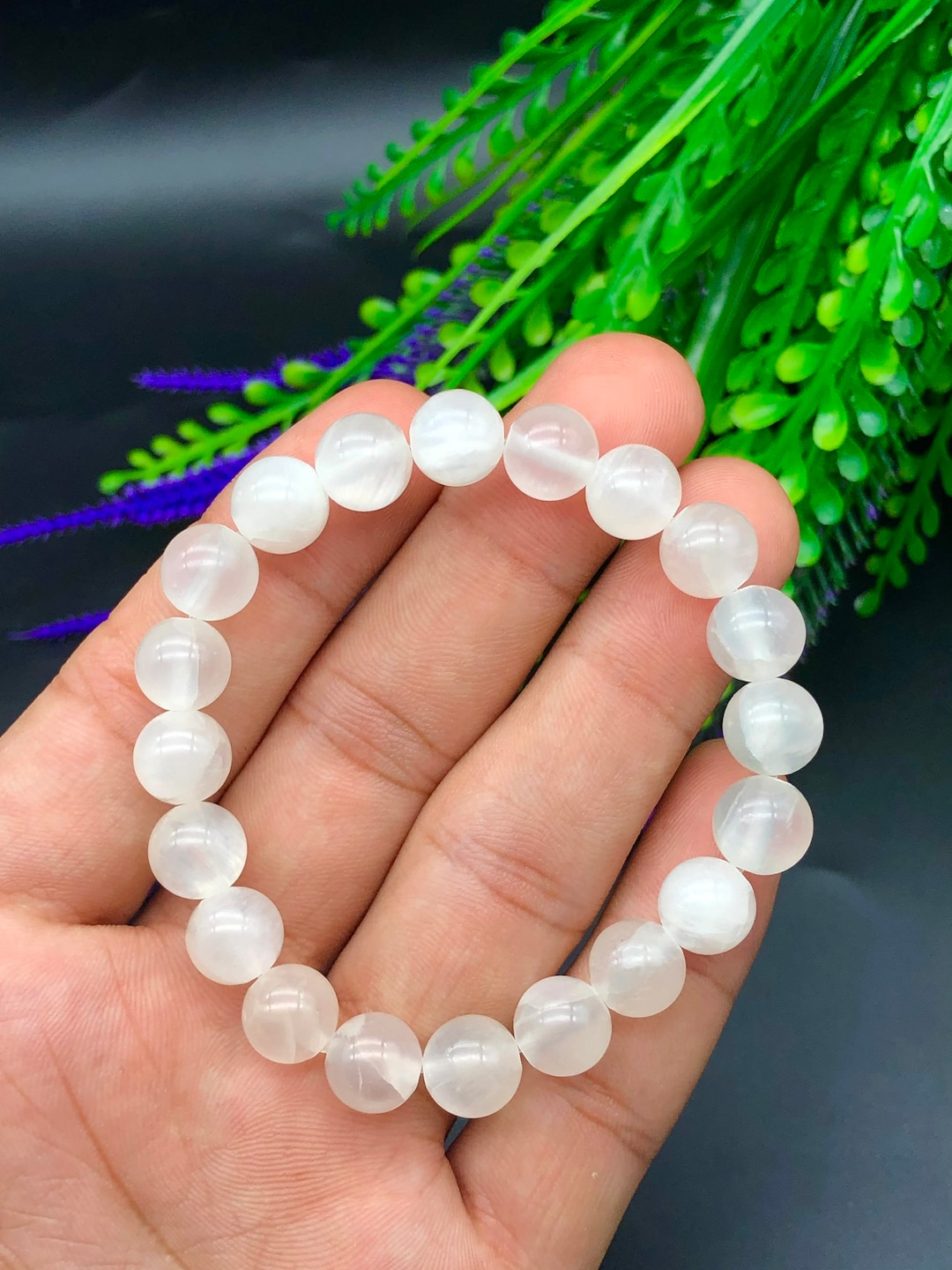 Natural White Selenite Round Beaded Bracelet 6 Mm 8 Mm 10 Mm 12 Mm Size ...