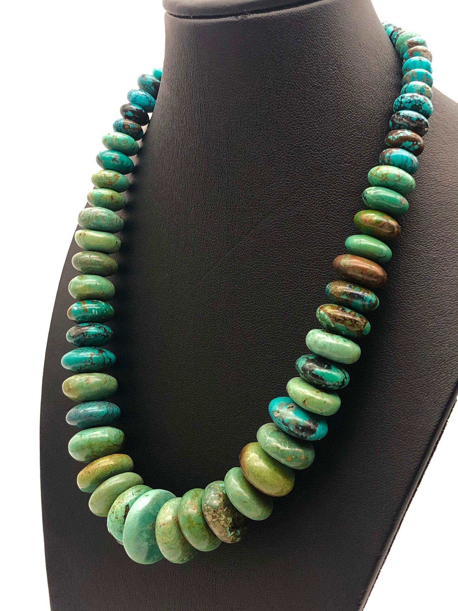 16 Inch Long Natural Tibet Turquoise Donut Round Shape Blue Green ...