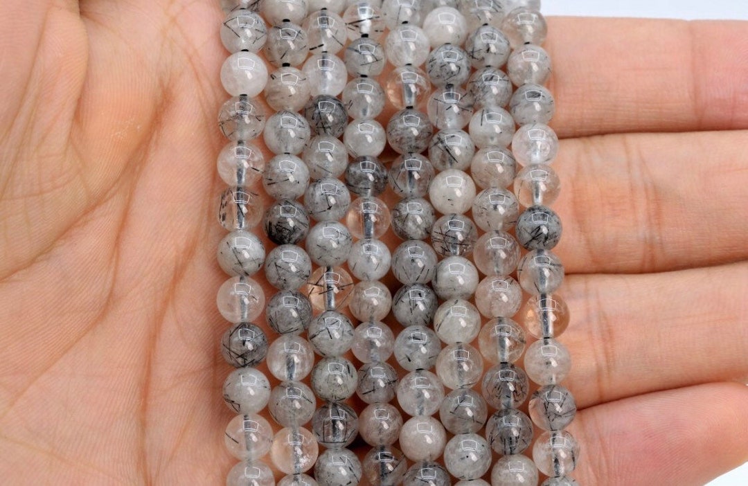 Natural Black Rutail Quartz Stone Beads Strand 6 Mm 8mm 10 Mm Round ...