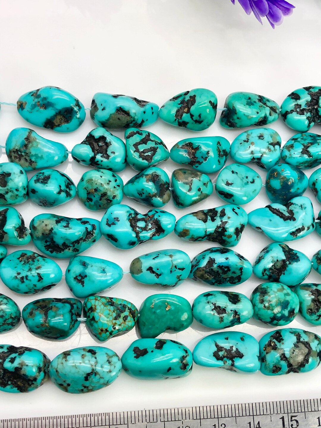 Natural Turquoise Nuggets 12-14 Mm Necklace Genuine Kingman Turquoise ...