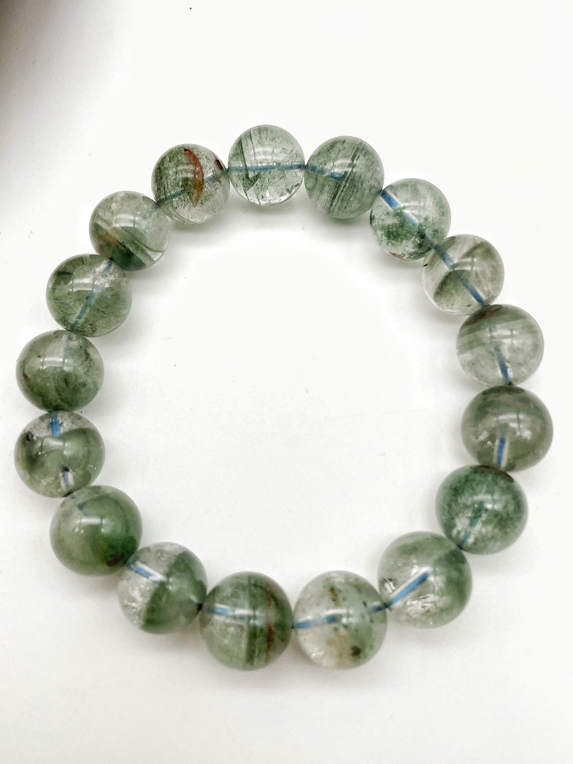 Natural Green Phantom Quartz Bracelet Round Beads Garden | Etsy