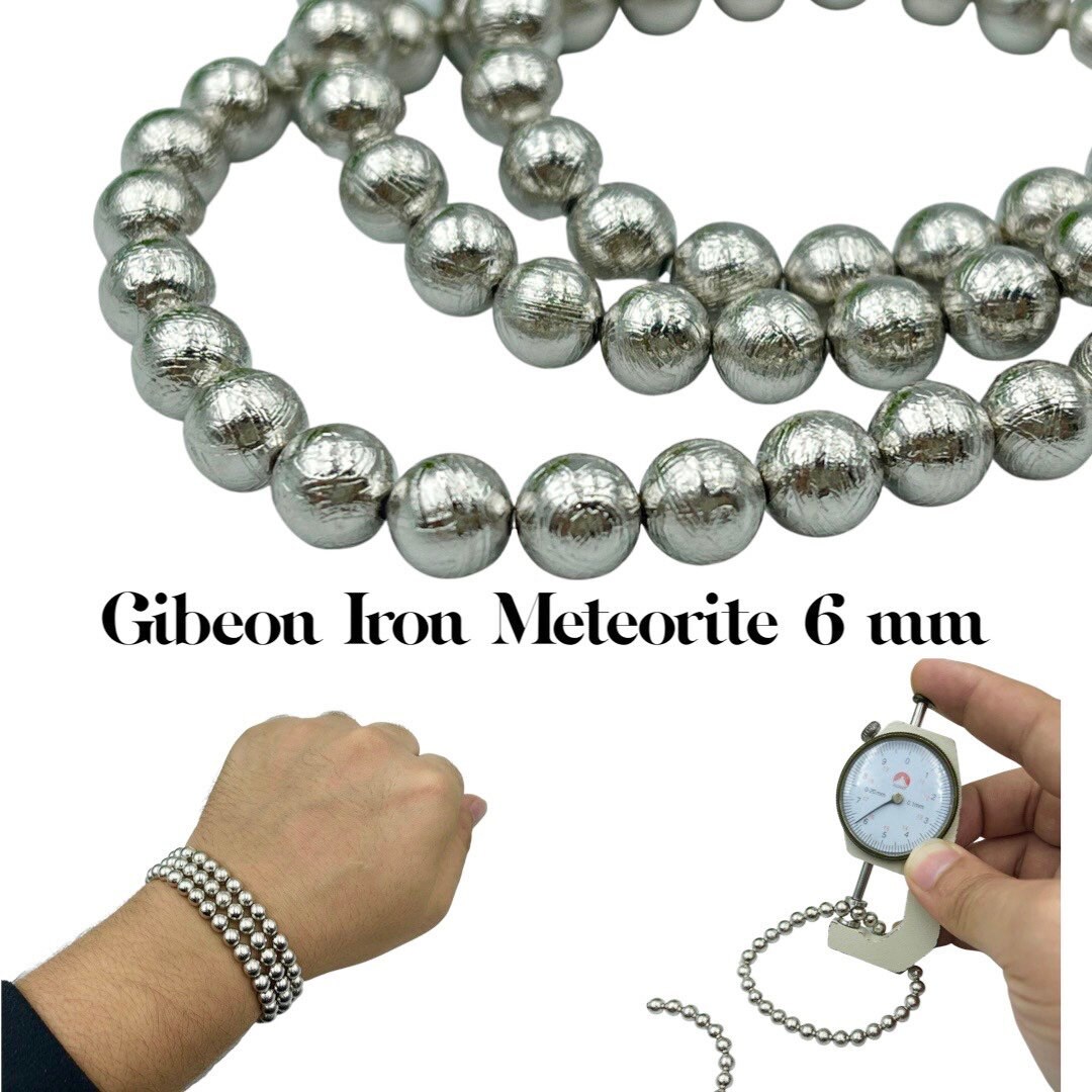 GIBEON IRON METEORITE 6 Mm Size of Bead 30 Beads Bracelet 7 Inch for ...
