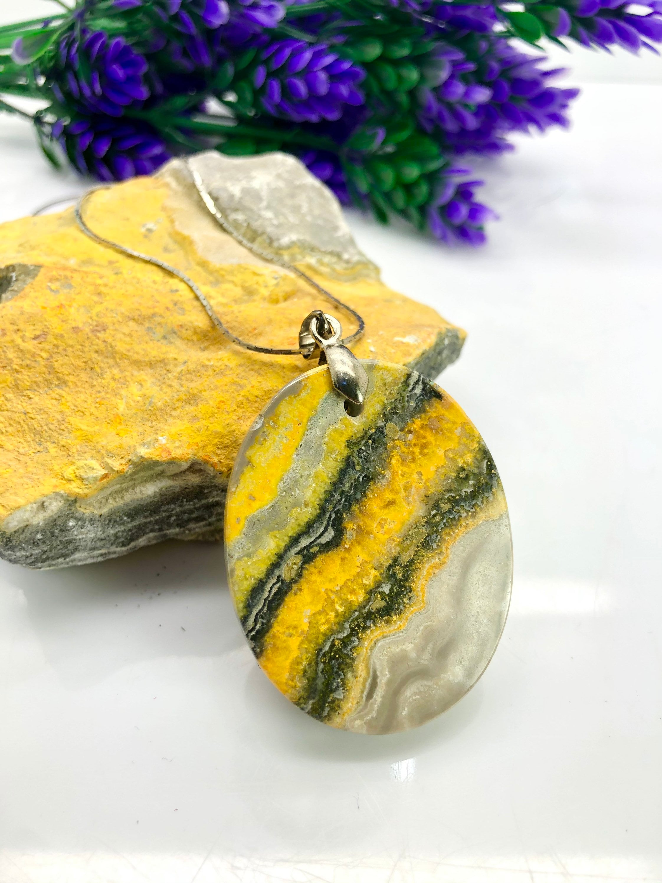Natural Bumble Bee Stone Pendant for Men And women yellow | Etsy