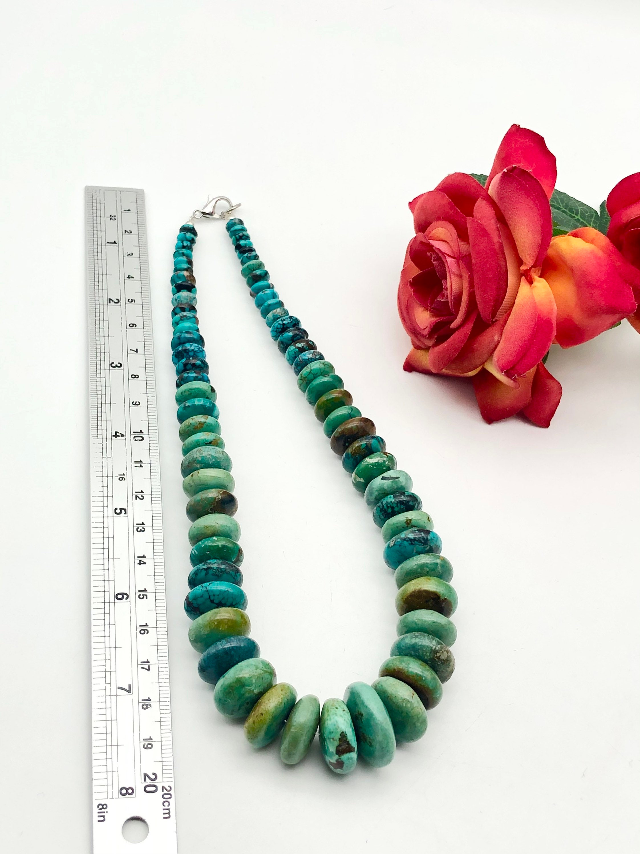16 Inch Long Natural Tibet Turquoise Donut Round Shape Blue Green ...