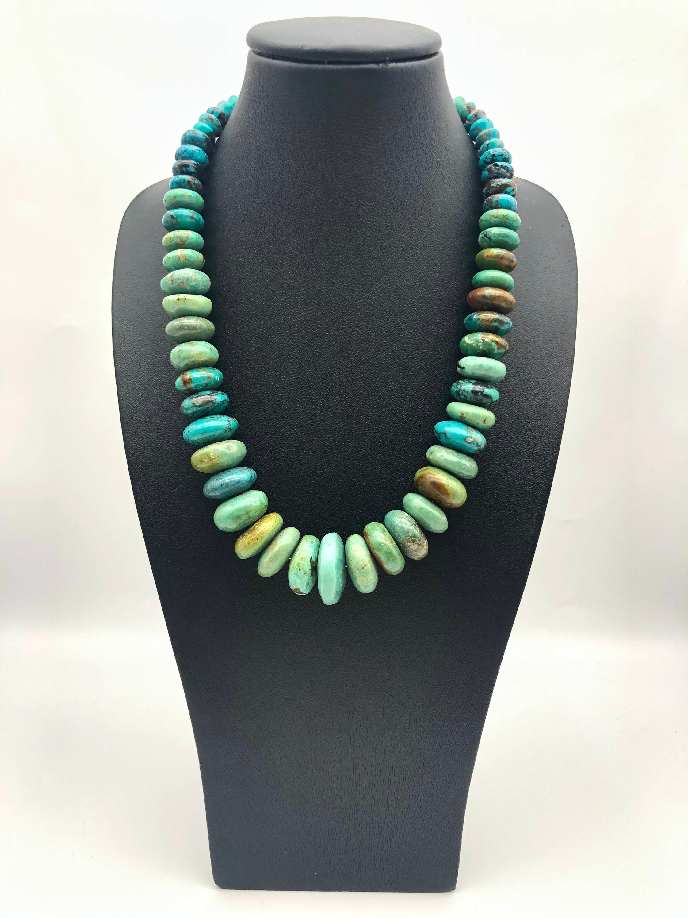 16 Inch Long Natural Tibet Turquoise Donut Round Shape Blue Green ...
