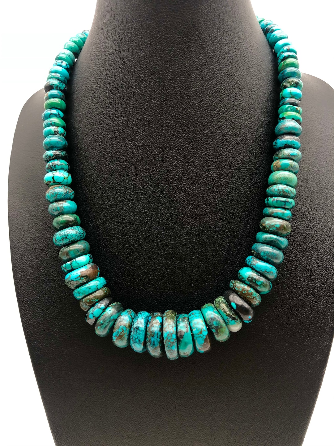 Natural Tibet Turquoise Donut Round Shape Necklace for Jewelry 42 Cm ...