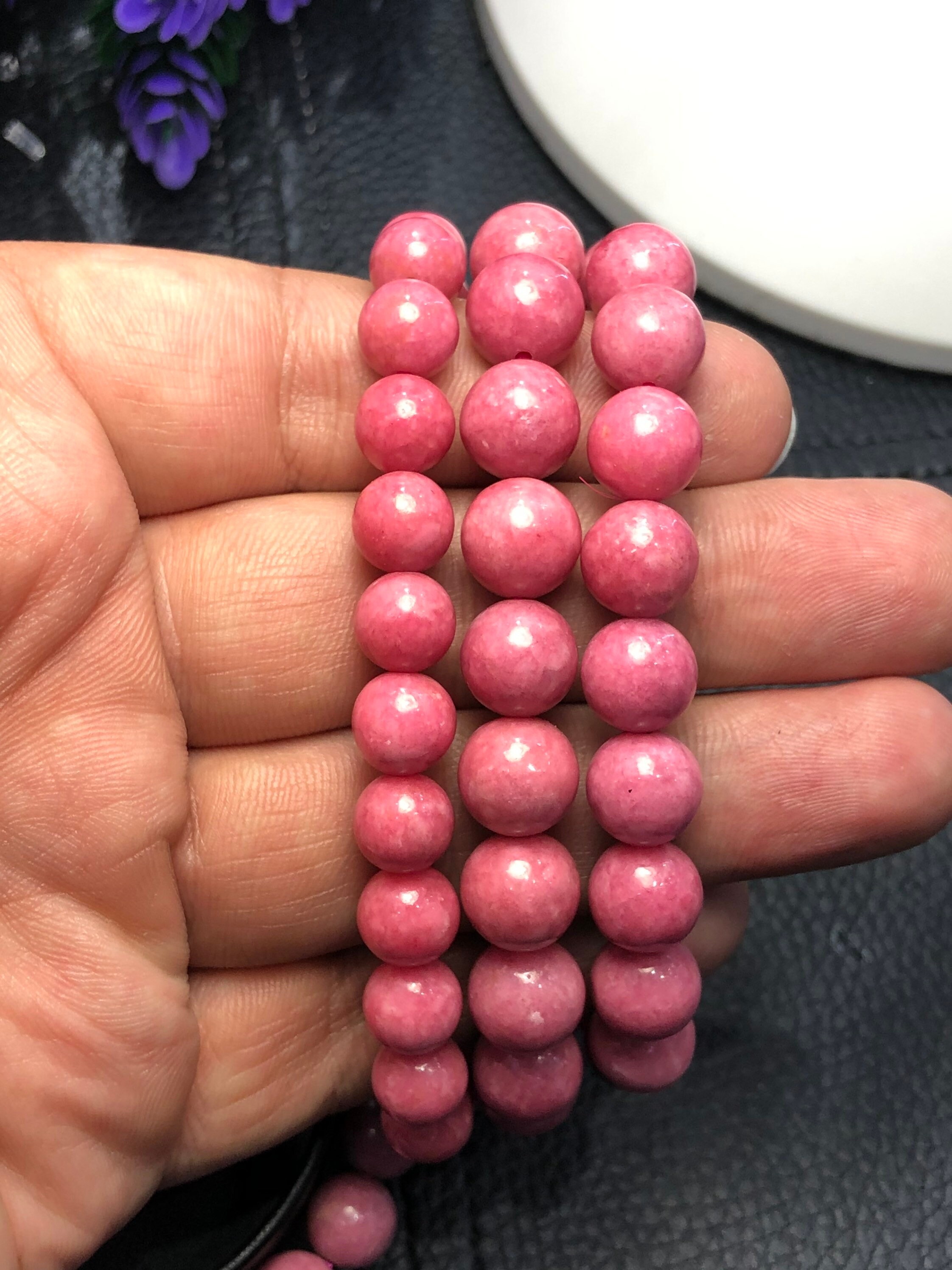 Pink Rhodonite Round Beaded Bracelet for Men and Women Quality ...