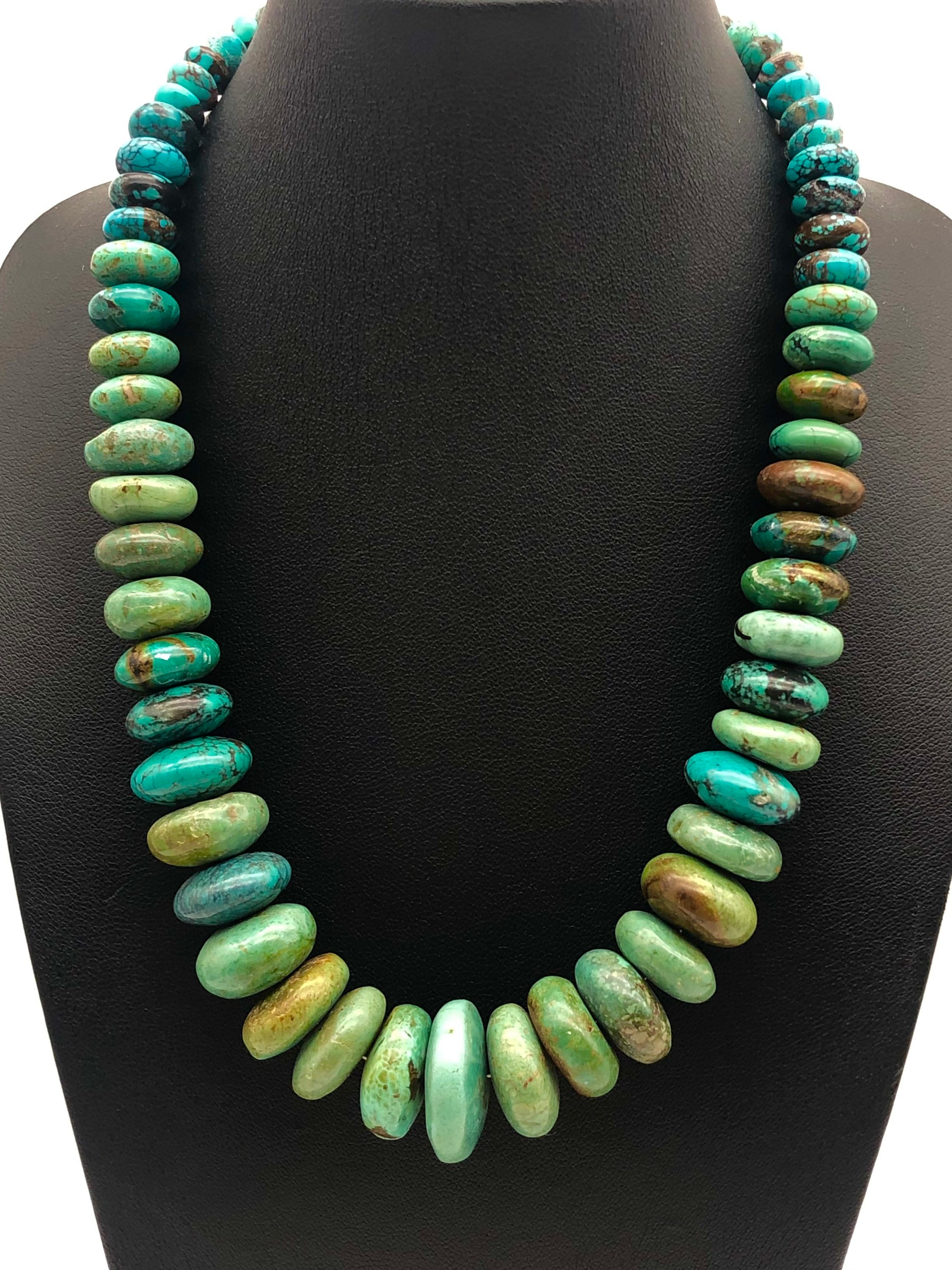 16 Inch Long Natural Tibet Turquoise Donut Round Shape Blue Green ...