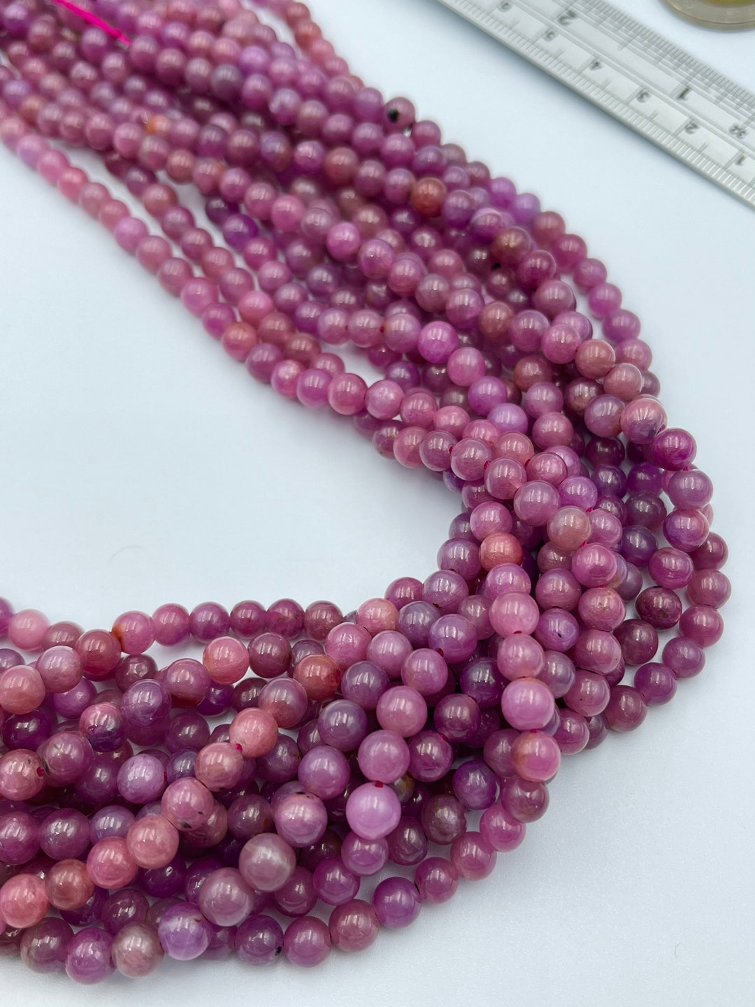 Natural Ruby Stone Beads Strand 42 Cm / 6.5 Mm Genuine Ruby String ...